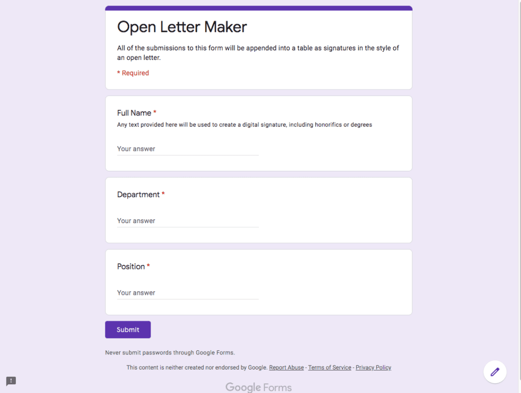Open Letter Maker with Google Forms, Docs, and Apps Script - Jeff ...